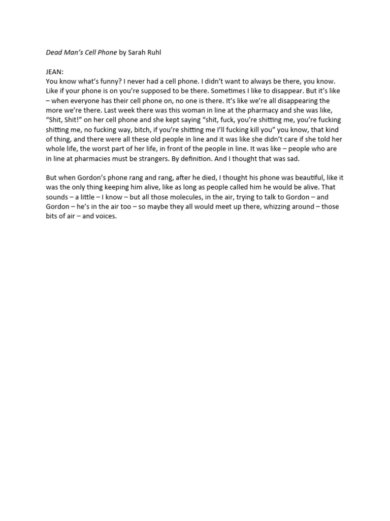 Dead Man's Cell Phone Jean Monologue | PDF