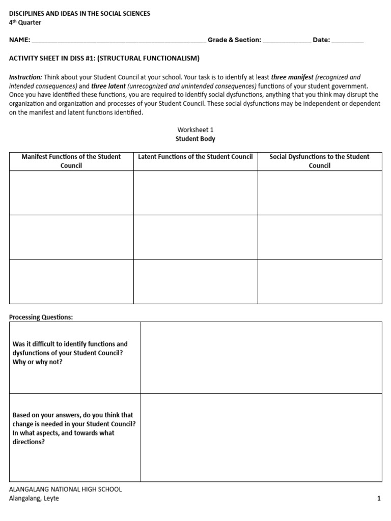 Diss Worksheet1 4TH Quarter | PDF