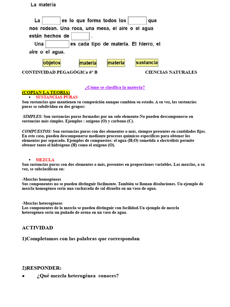 Clasificación de la Materia 6° B | PDF