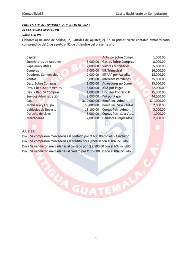 HOJA DE TRABAJO CONTABILIDAD | PDF | Contabilidad | Impuesto al valor agregado