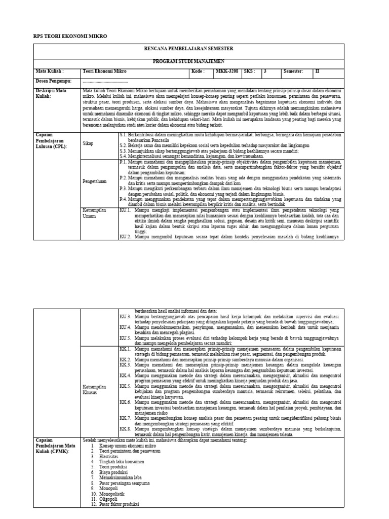 RPS Teori Ekonomi Mikro | PDF | Seni