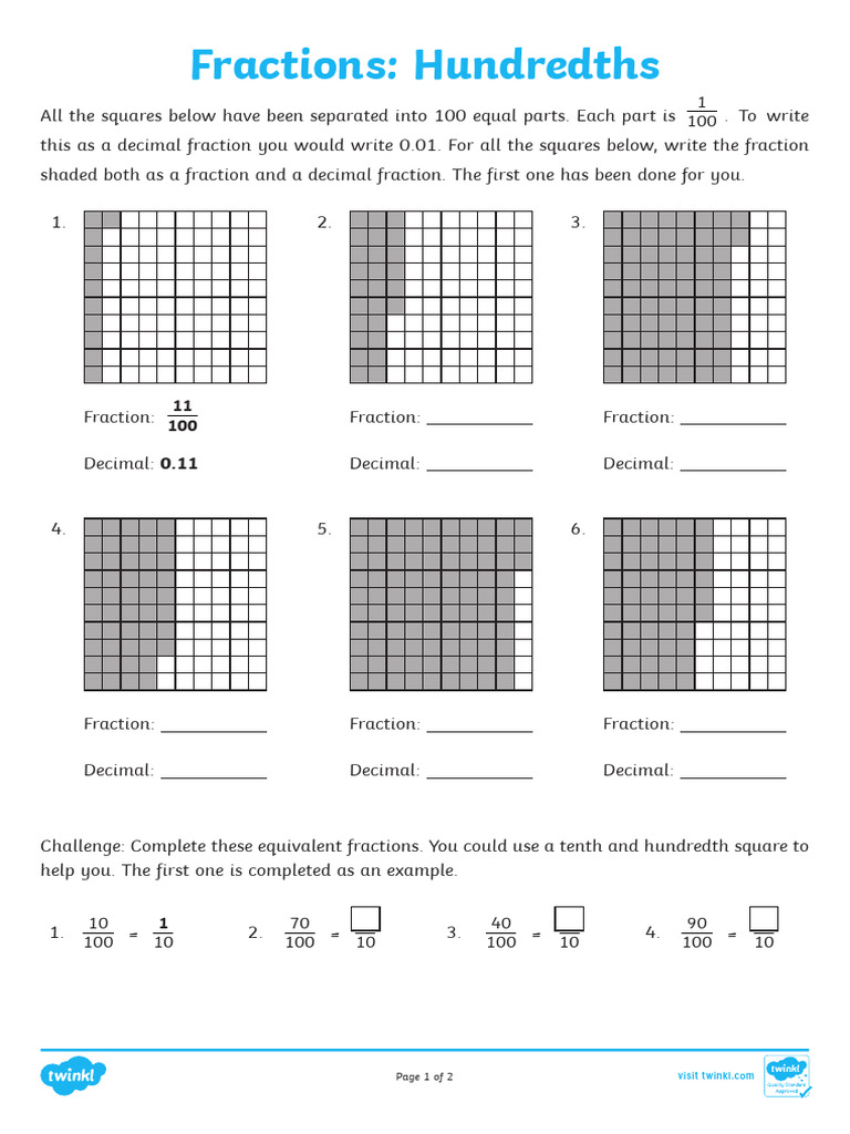 Hundredths Activity Sheet English | PDF | Decimal | Lexicology