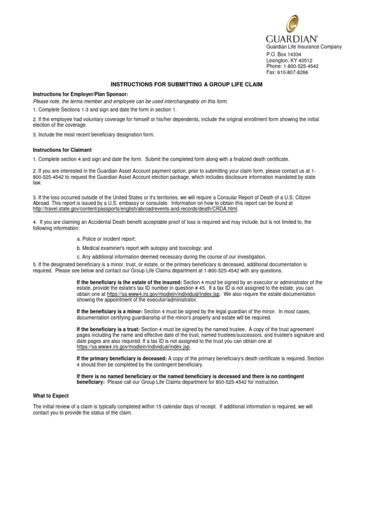 Guardian Life Claim Form | PDF | Fraud | Social Security (United States)