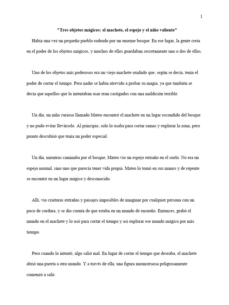 Tres Objetos Mágicos-El Machete-El Espejo-Y El Niño Valiente Tefy | PDF