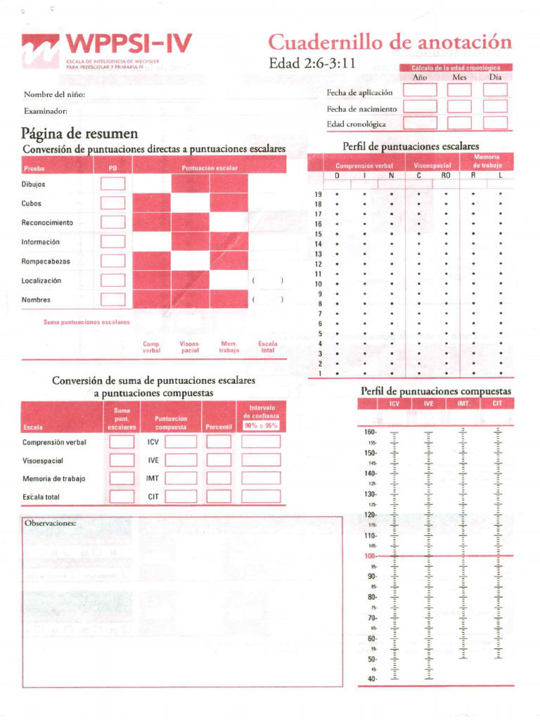 WPPSI-IV Edad 2 A 3 Años | PDF