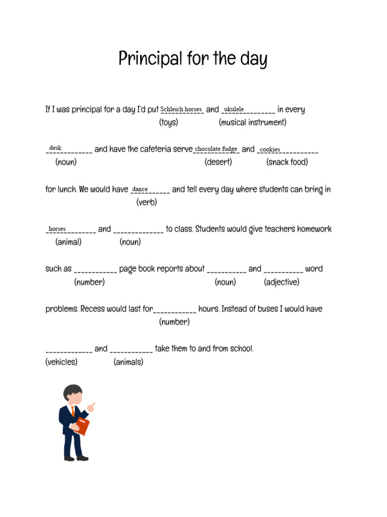 Principal for a Day: 2nd Grade Mad Libs | PDF