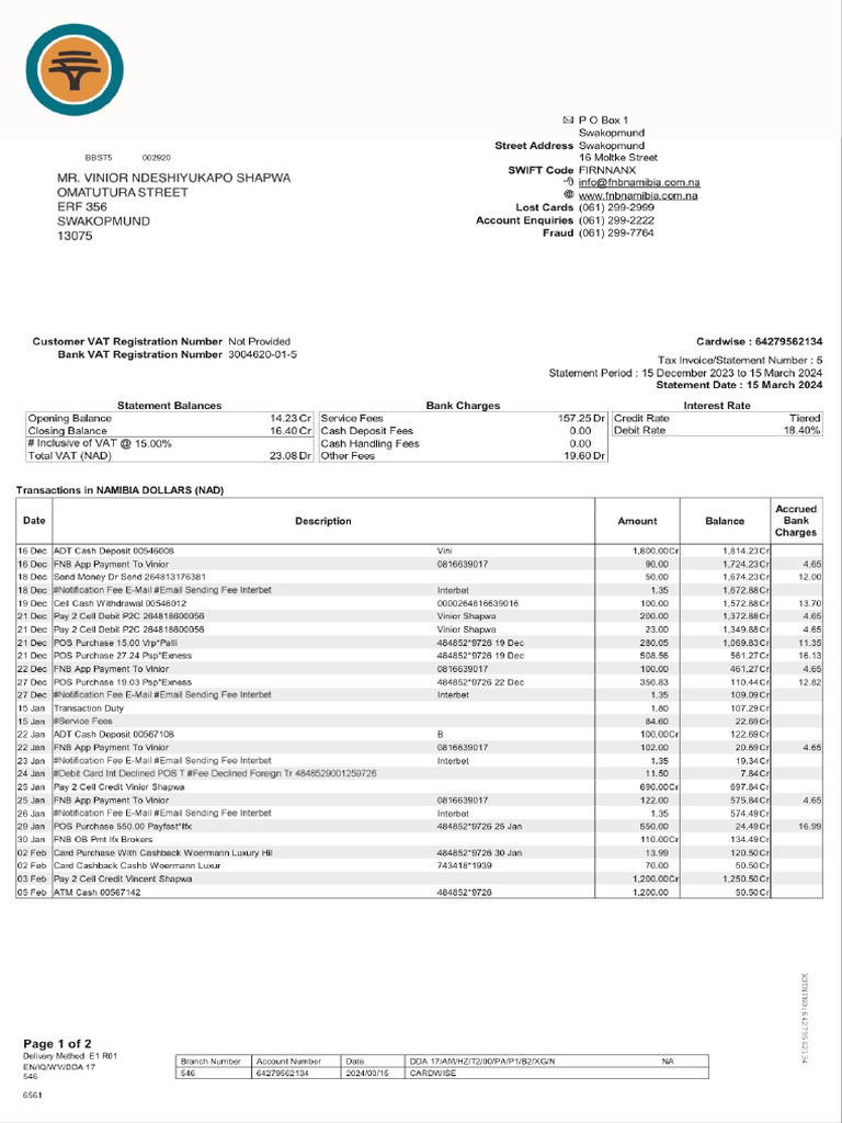 FNB Statement UPDATED | PDF