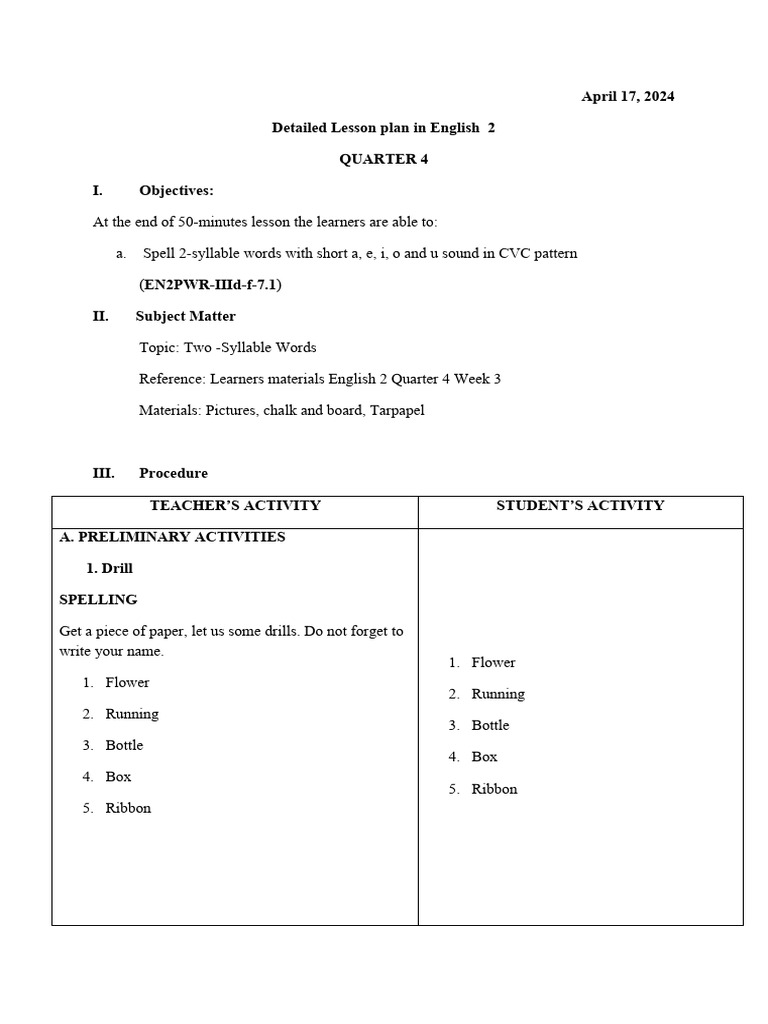 English 2 Week 3 | PDF | Syllable | Vowel