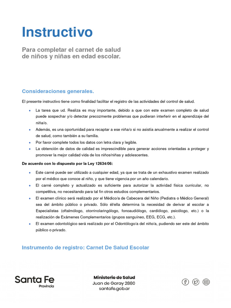 Carnet de Salud Escolar - Instructivo para El Llenado | PDF ...