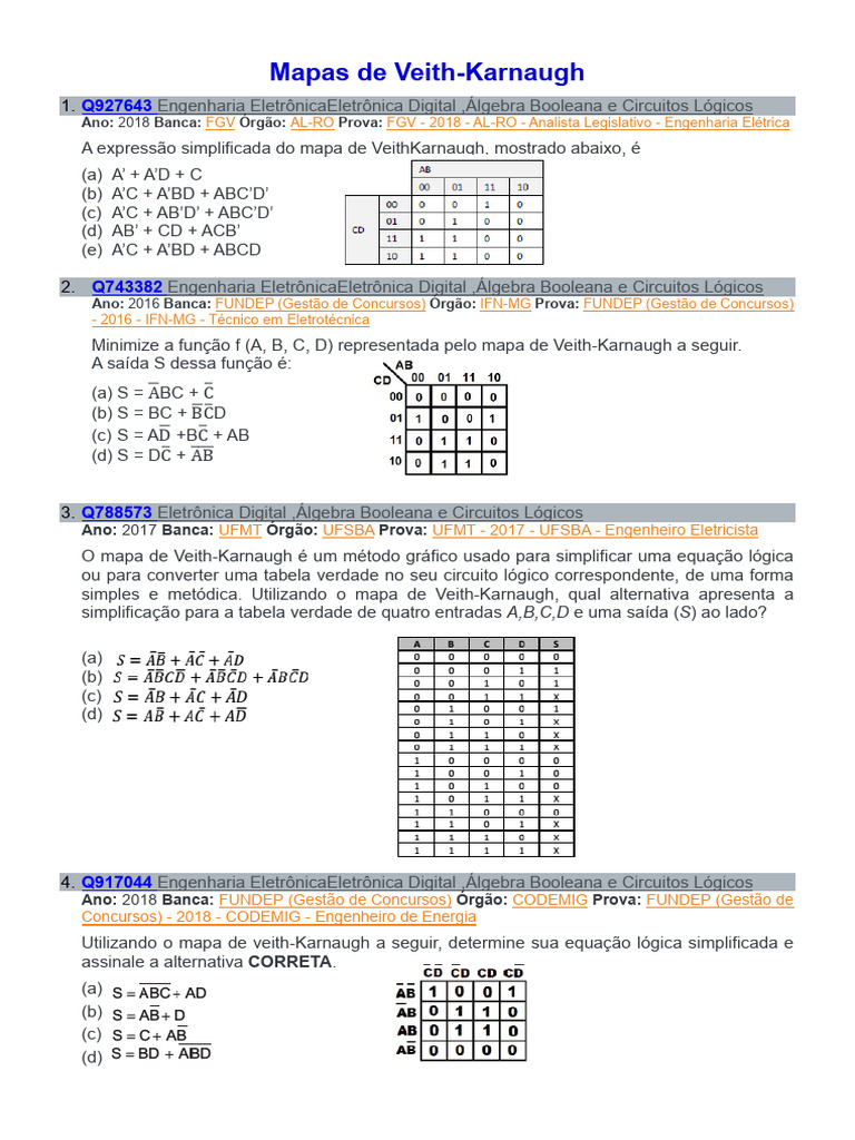 Mapas de Veitch-Karnaugh em Circuitos Lógicos | PDF | Engenharia Elétrica | Engenharia