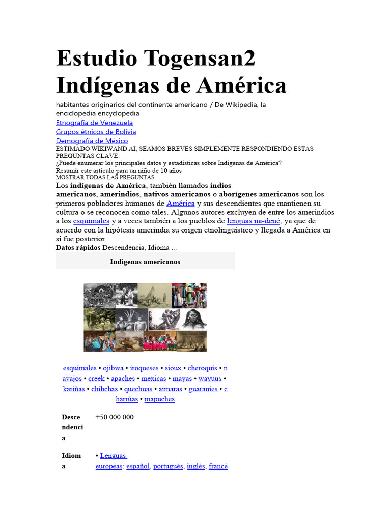 Historia y Cultura de Indígenas Americanos | PDF | Pueblos Indígenas de ...