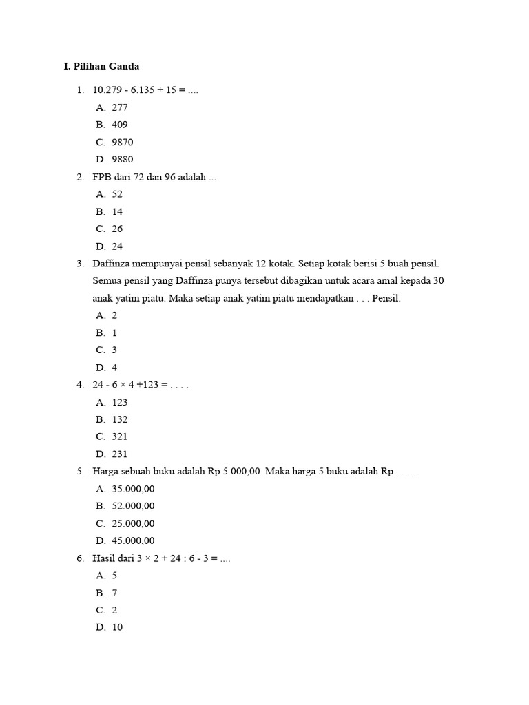 Soal MTK | PDF | Metode & Bahan Ajar
