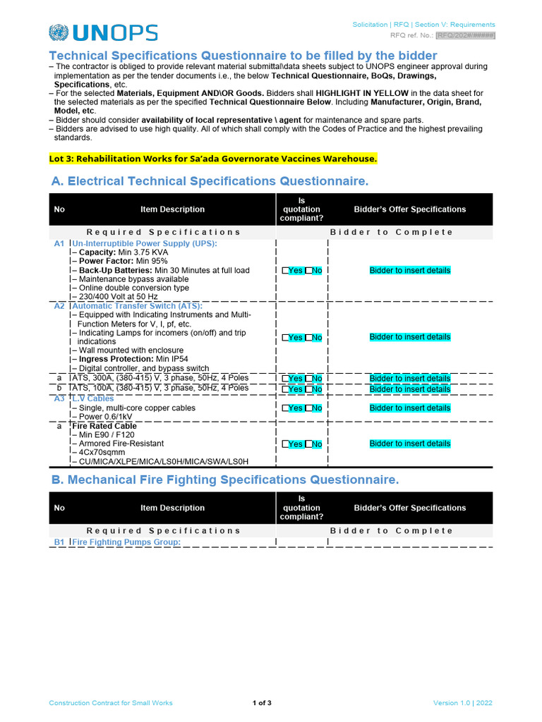 Annex 3.6-LOT3 Technical Questionnaire | PDF | Specification (Technical Standard) | Electricity