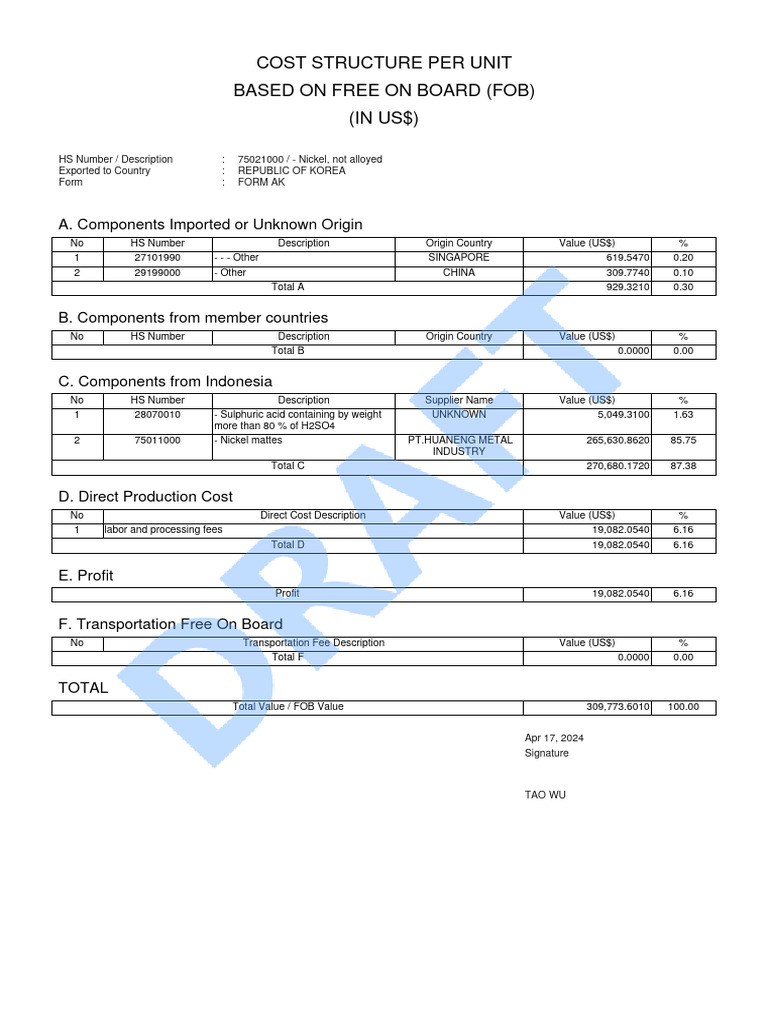 Cost Structure | PDF | Materials | Metals