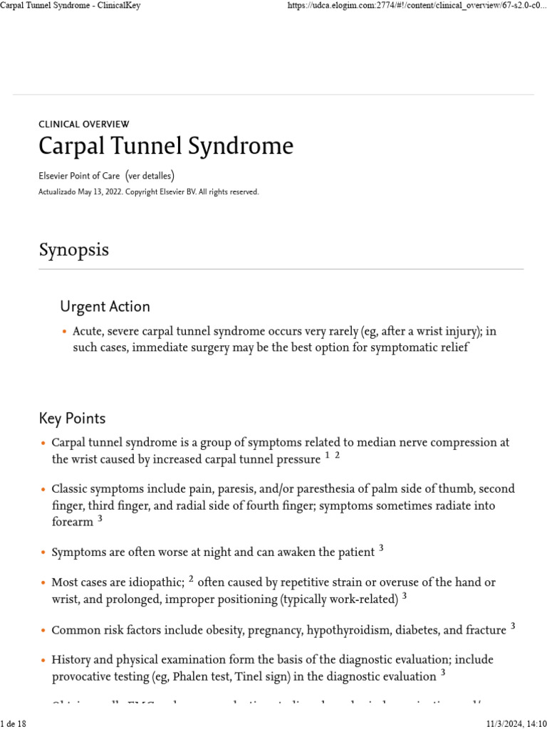 Carpal Tunnel Syndrome - ClinicalKey | PDF | Carpal Tunnel Syndrome ...