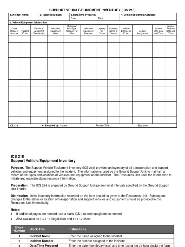 ics form 218, support vehicle-equipment inventory (v3) | PDF | Incident ...