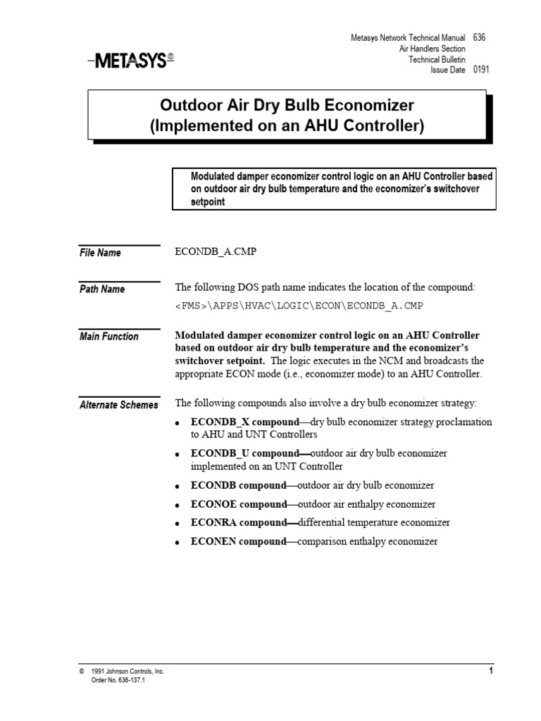Outdoor Air Dry Bulb Economizer (Implemented On An AHU Controller ...