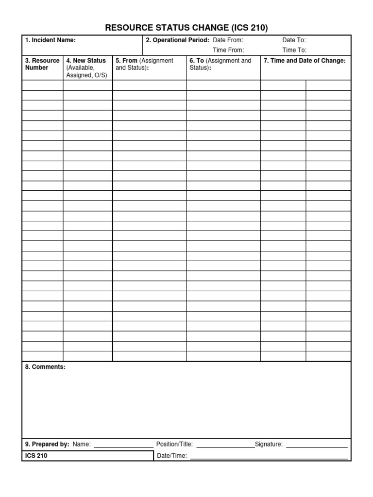 ICS 210 Resource Status Change Form | PDF | Incident Command System ...