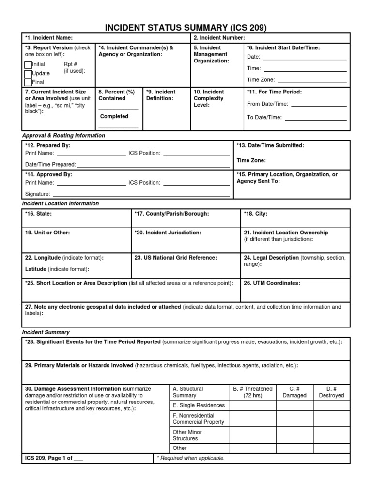 Ics Form 209, Incident Status Summary (v3) | PDF | Incident Command ...