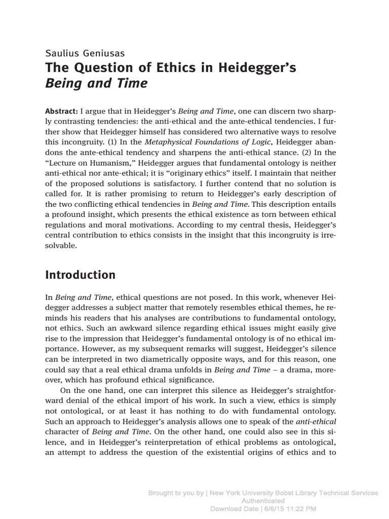 The Question of Ethics in Heidegger S Be | PDF | Being And Time ...