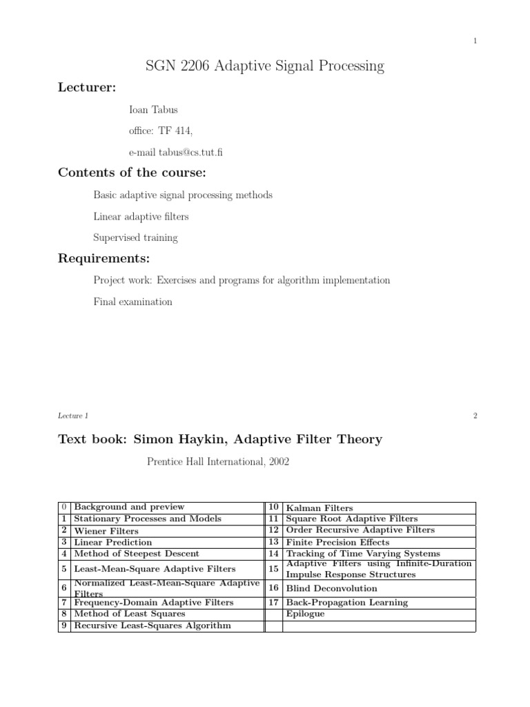 Adaptive Signal Processing Lect 1 | PDF | Filter (Signal Processing) | Computer Engineering