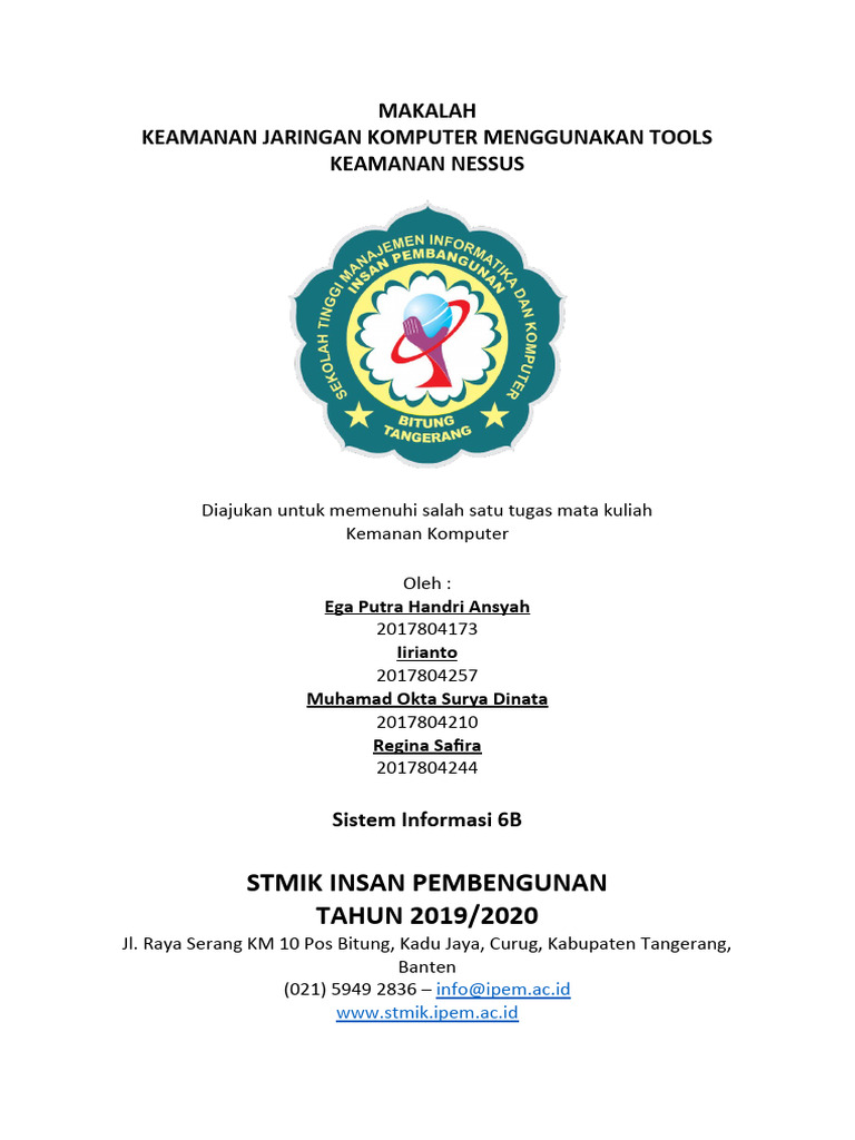 Makalah Keamanan Komputer Jaringan Menggunakan Tools Keamanan Nessus | PDF