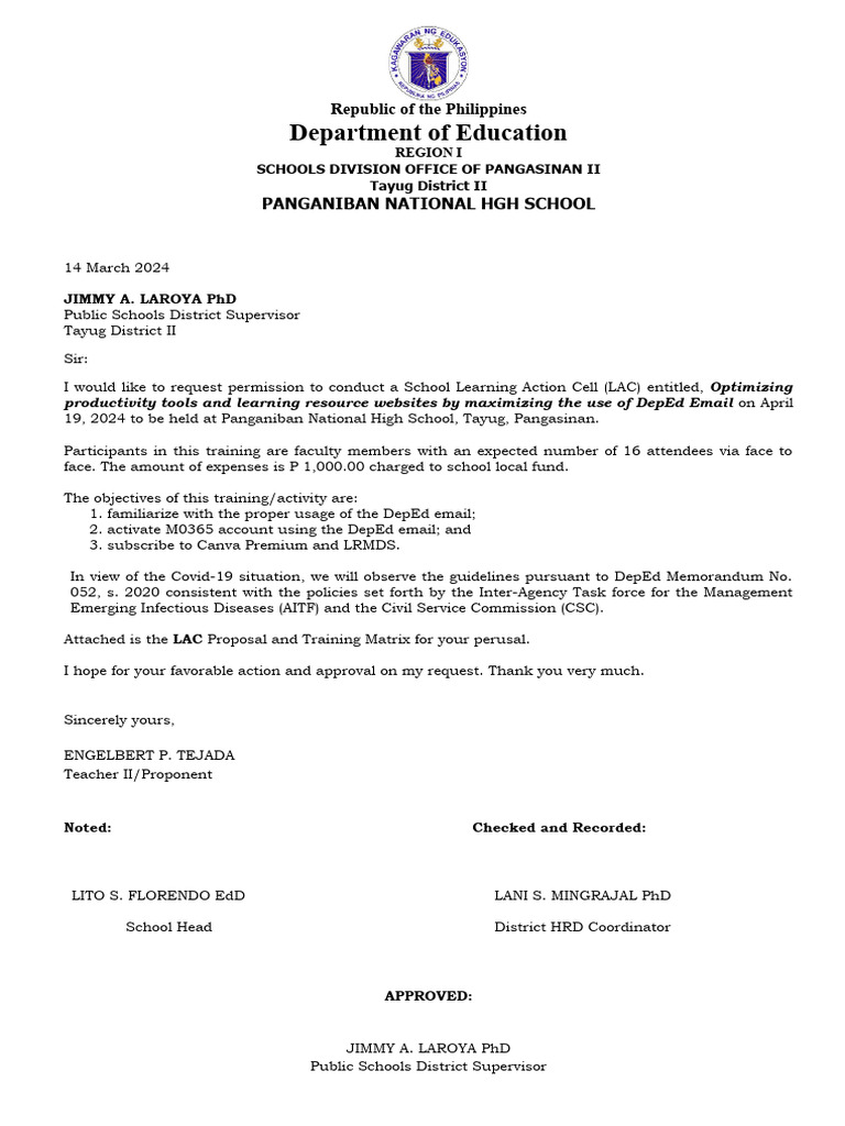 Request for School LAC on DepEd Email | PDF | Career & Growth