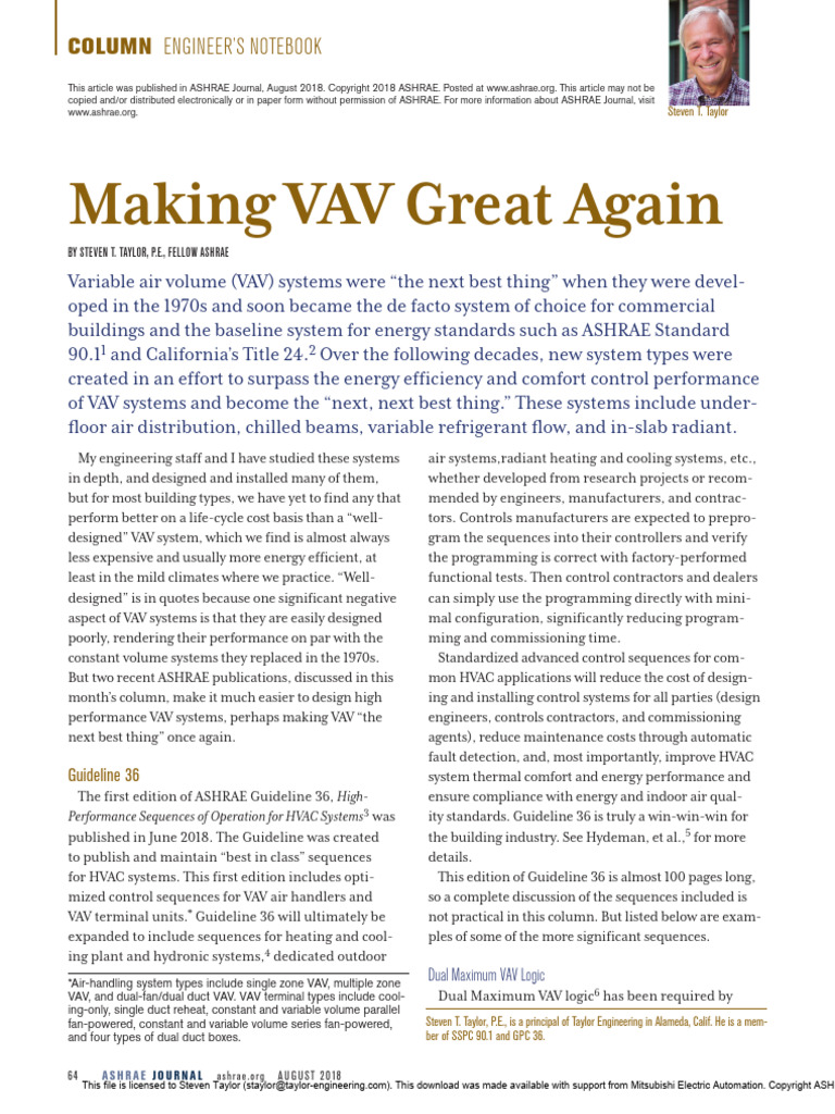 ASHRAE Guideline 36-2018-ASHRAE_Journal_-_Making_VAV_Great_Again | PDF ...
