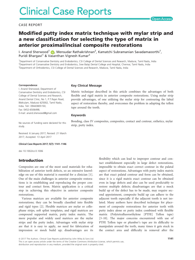 Modified Putty Index Matrix Technique With Mylar S | PDF | Dental ...