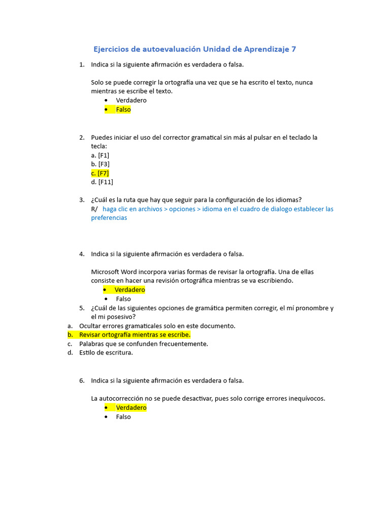 Ejercicios de Autoevaluación Unidad 7, Rossangel | PDF
