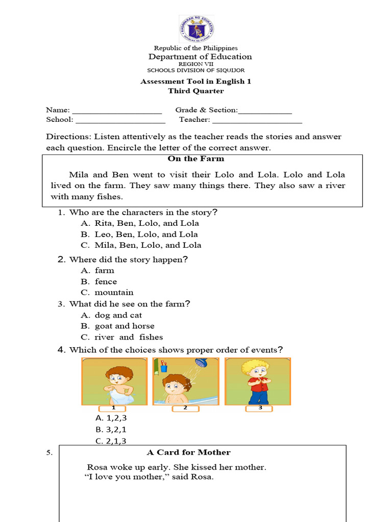 Assessment Tool in English 1 Q3 | PDF