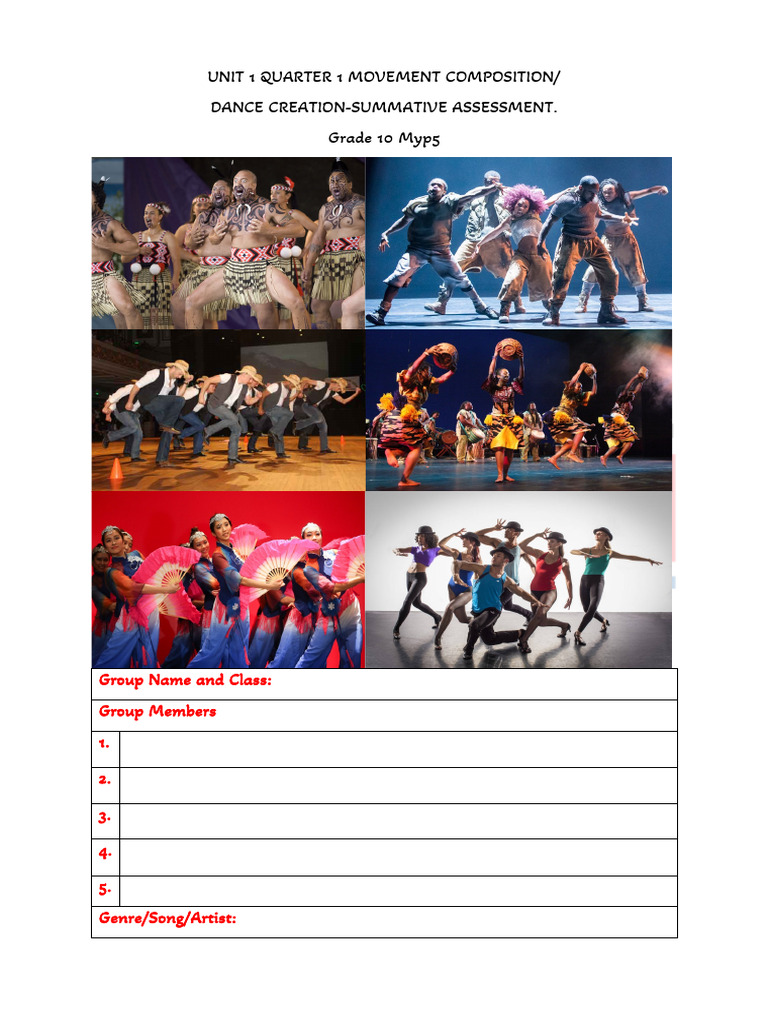 Criterion C Summative Assessment-Myp 5-Dance Creation and Movement ...