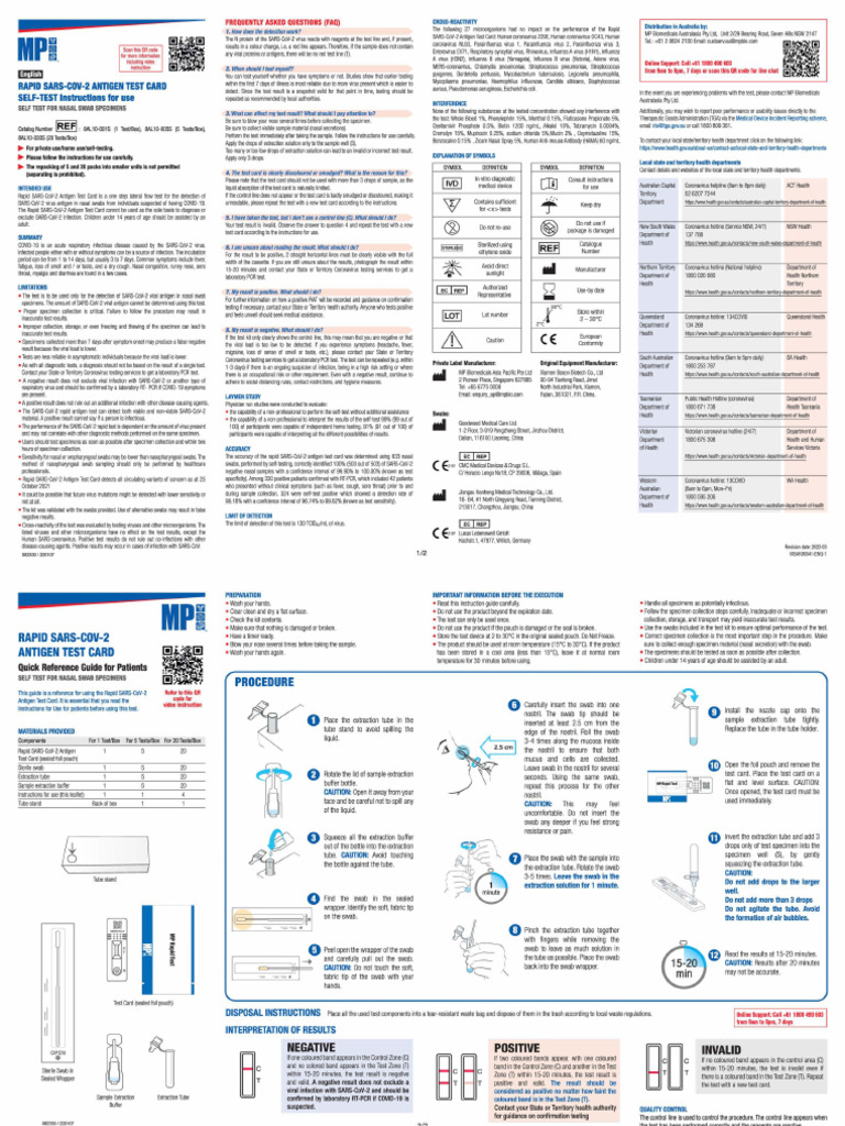 Covid 19 Rapid Antigen Self Tests Are Approved Australia Ifu 373711 | PDF