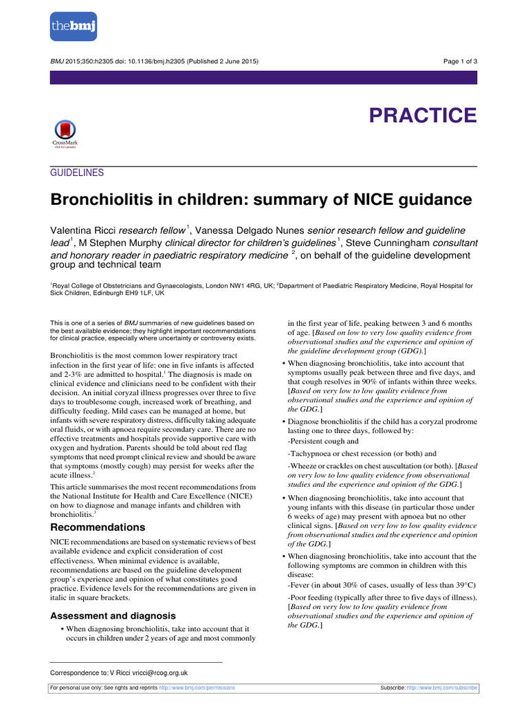 Bronquiolitis Guias NICE | PDF | Epidemiology | Clinical Medicine