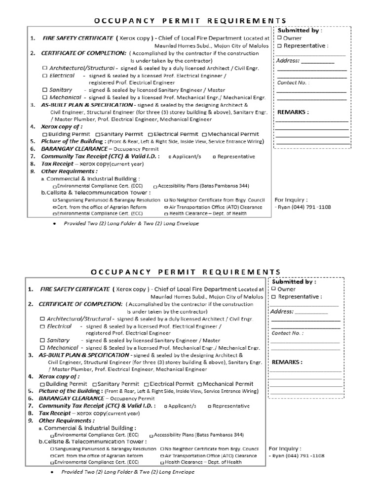 OCCUPANCY Checklist 2022 | PDF