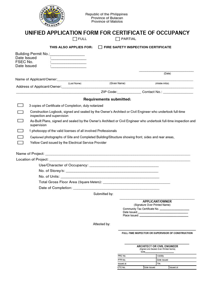 2 Unified Application Form For Certificate of Occupancy 1 | PDF | Business | Finance & Money ...