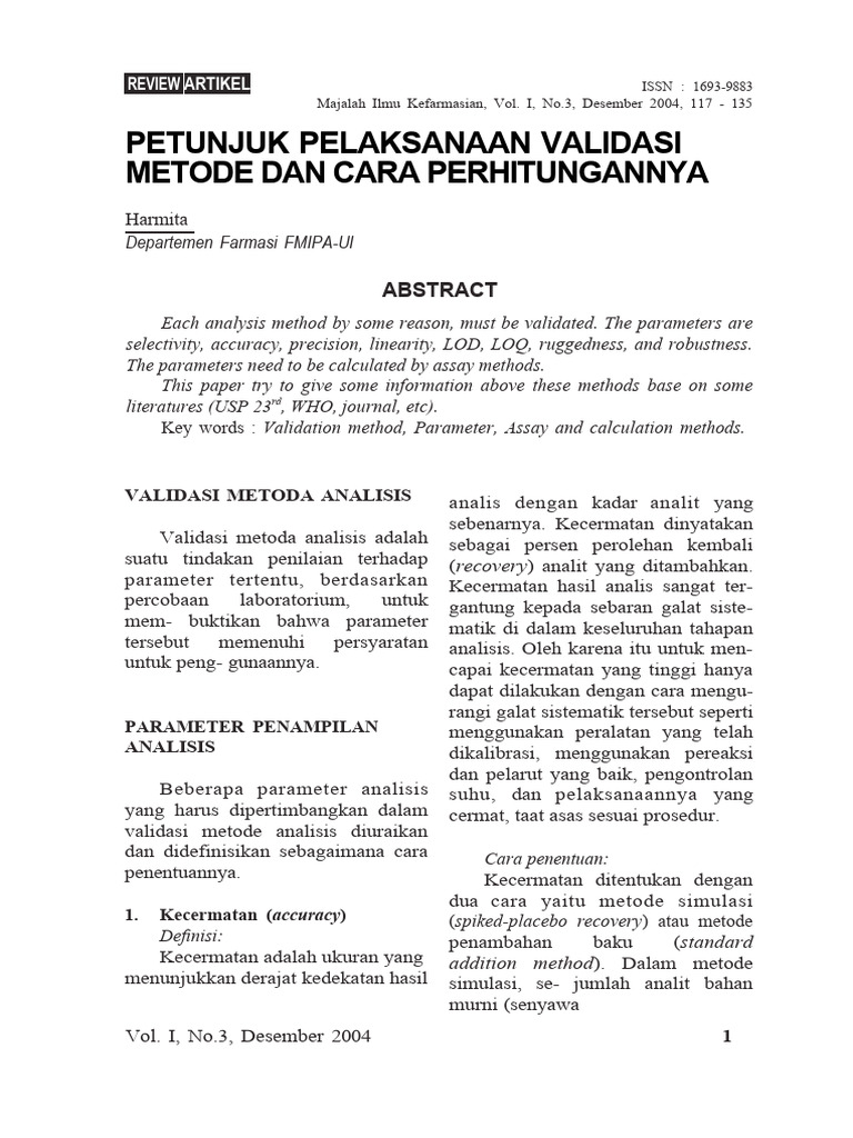 ID Petunjuk Pelaksanaan Validasi Metode Dan | PDF