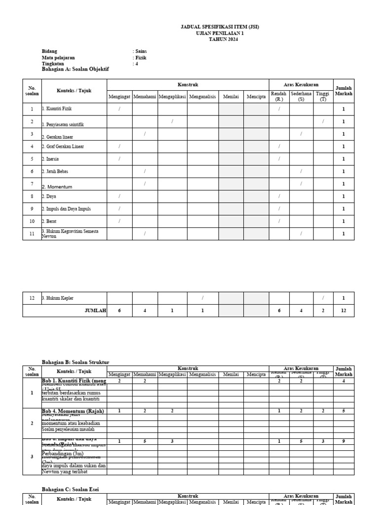 Jsi Fizik TG4, Up1 2024 | PDF