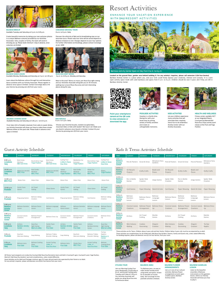 Activities Guide_Marriott's Bali Nusa Dua Gardens_2024_with QR Code ...