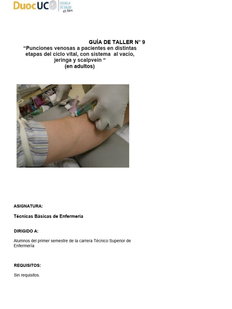 Guía de taller Punciones venosas | PDF | Especialidades Medicas ...