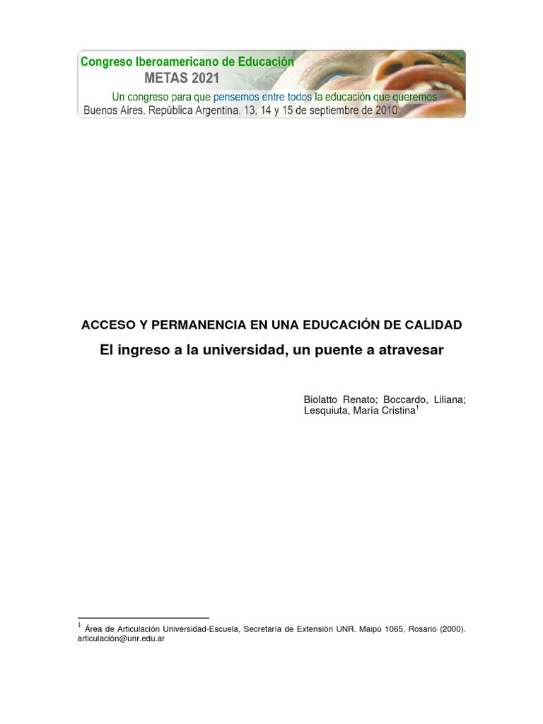 El Ingreso A La Universidad, Un Puente A Atravesar | PDF | Escuelas ...