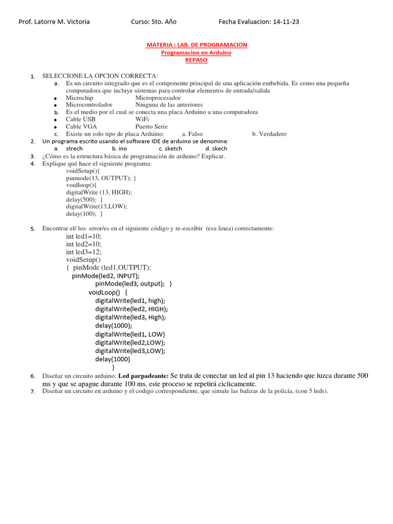 Repaso Arduino | Descargar gratis PDF | Arduino | Sistema Integrado