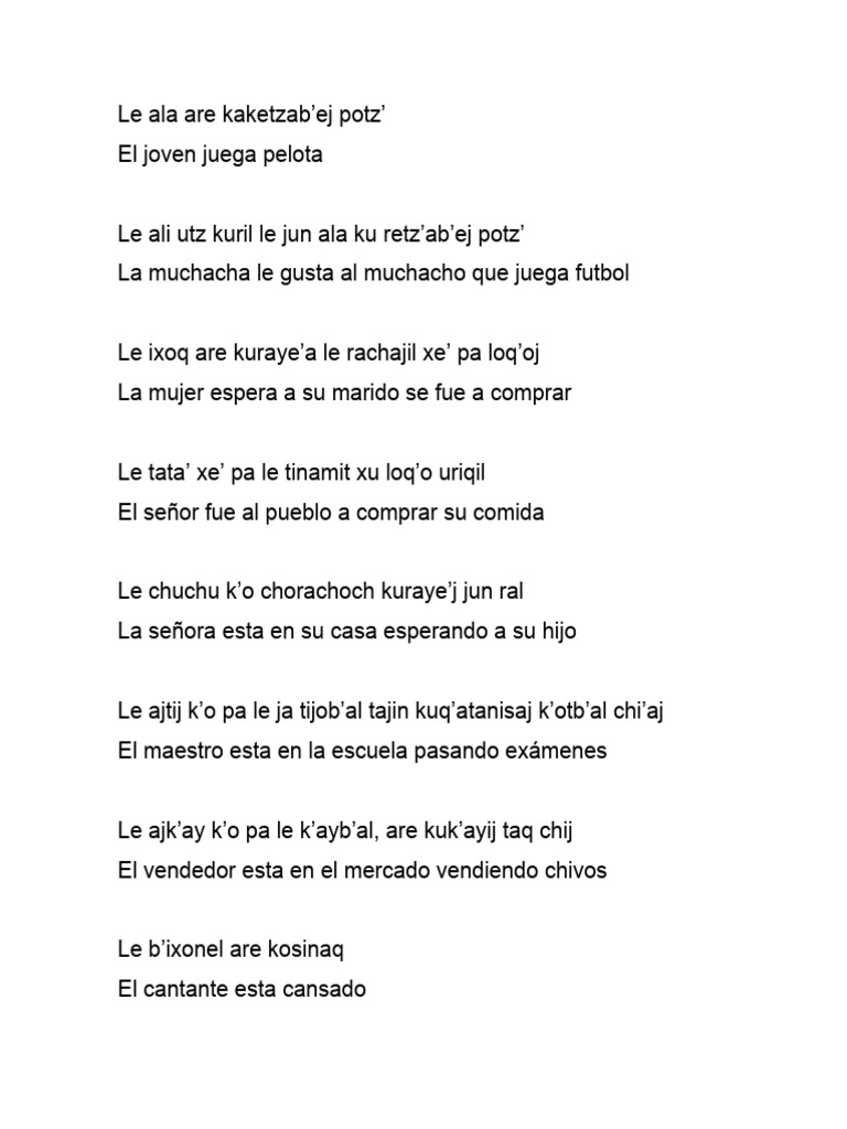 Oraciones en Idioma Kiche en Singular | PDF