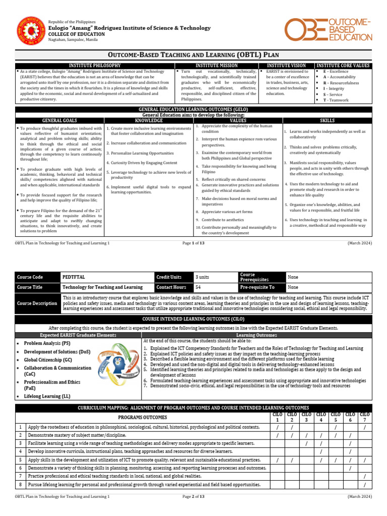 OBE-Syllabus-Technology-for-Teaching-and-Learning | PDF | Educational ... OBE-Syllabus-Technology-for-Teaching-and-Learning | PDF | Educational ...