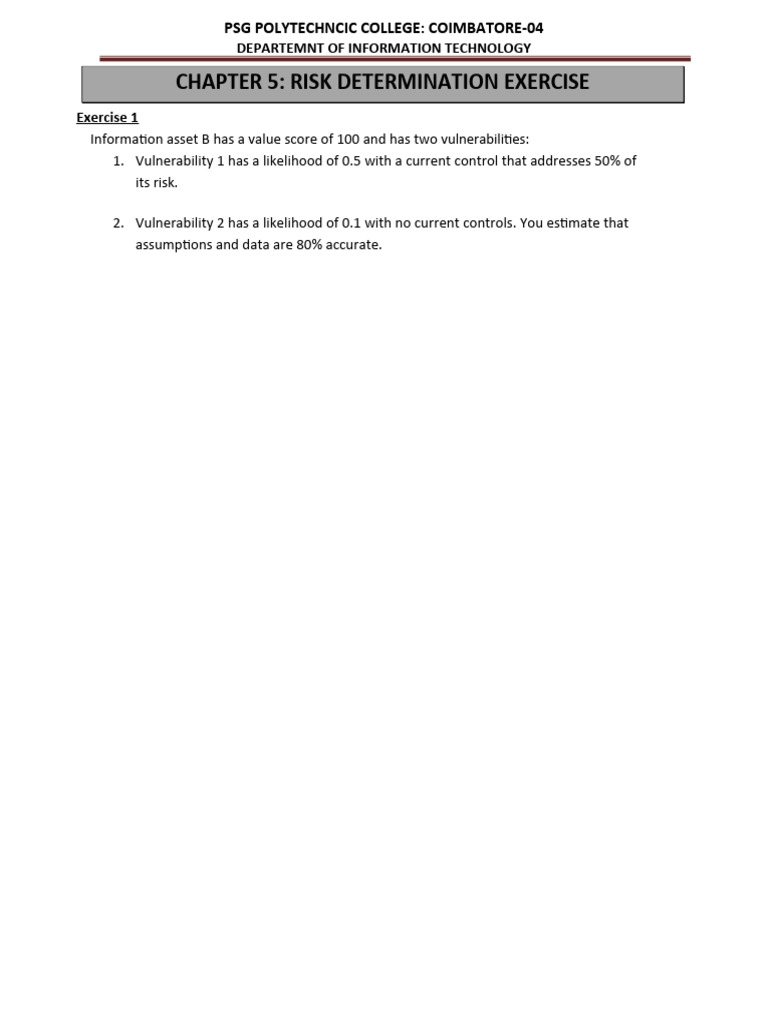 U5 Risk Worksheet Home Work | PDF