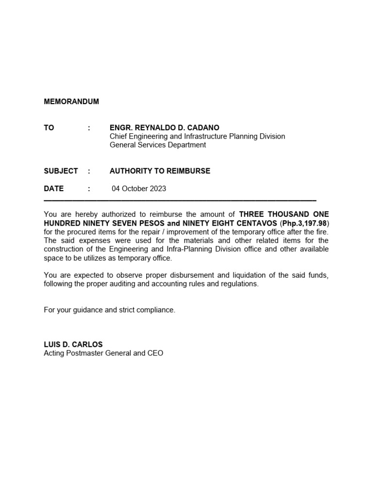 Authority to reimburse | PDF