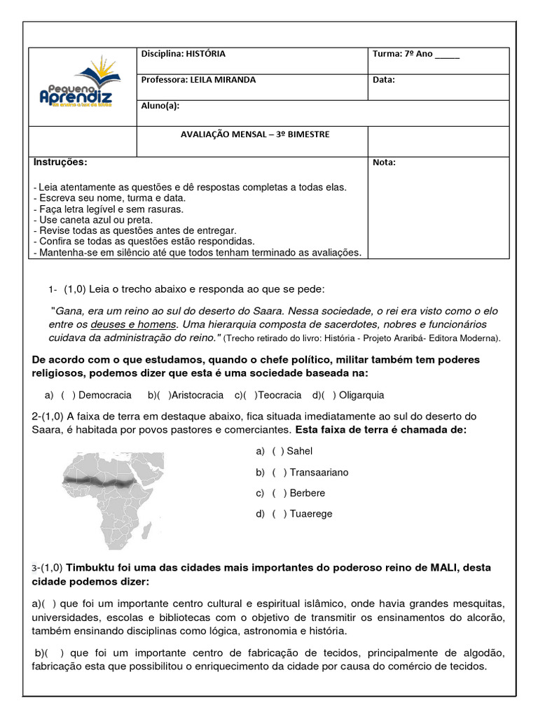 7 Africa - 3 Bim - 2023 | PDF | África | Mali