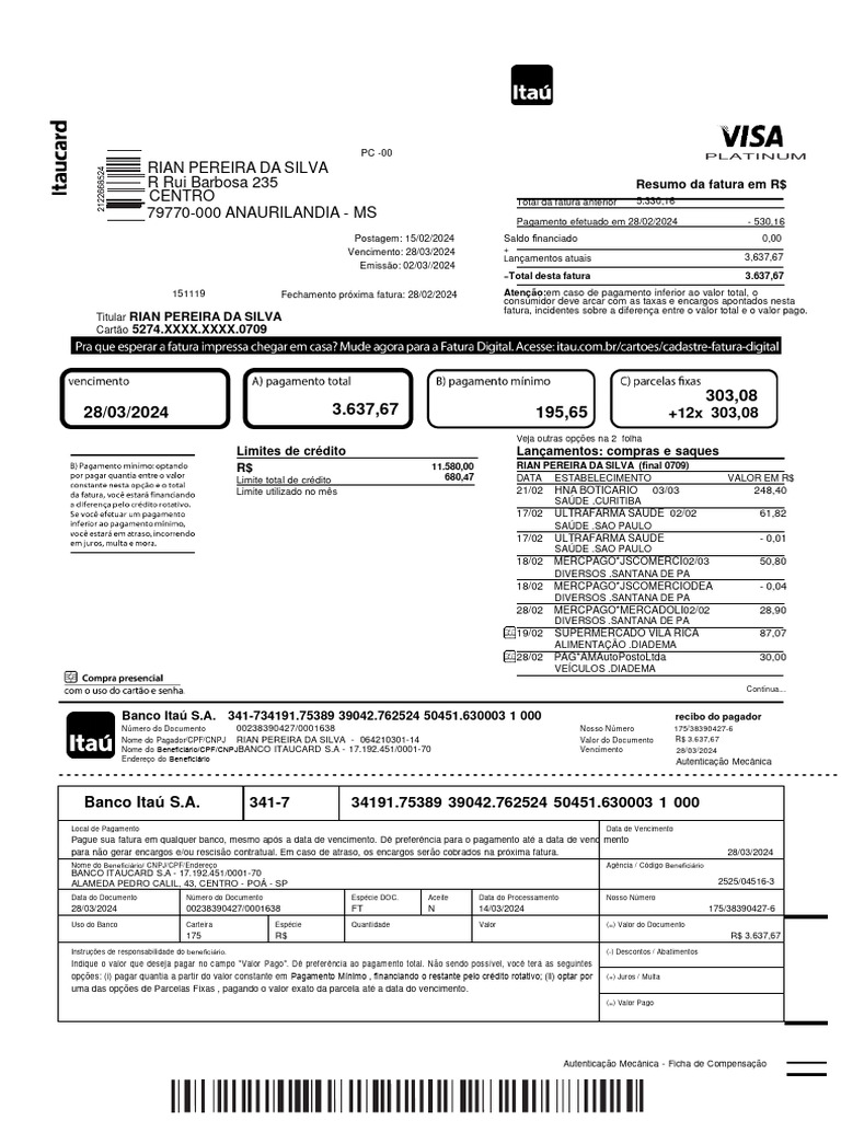 Estou Compartilhando o Arquivo 'FATURA RIAN' Com Você | PDF | Business ...