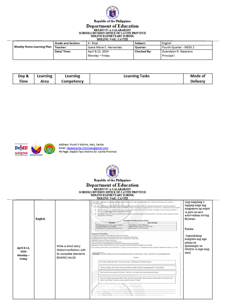 Department of Education: Day & Time Learning Area Learning Competency ...