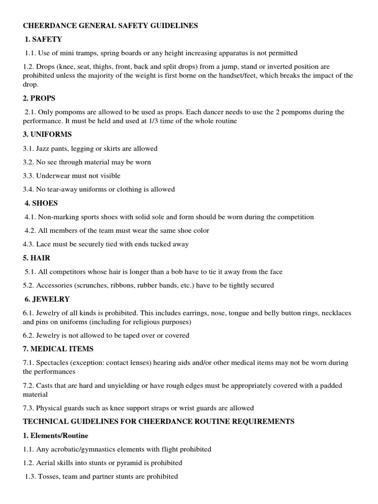 2.0 Cheerdance General Safety Guidelines | PDF | Cheerleading | Dances